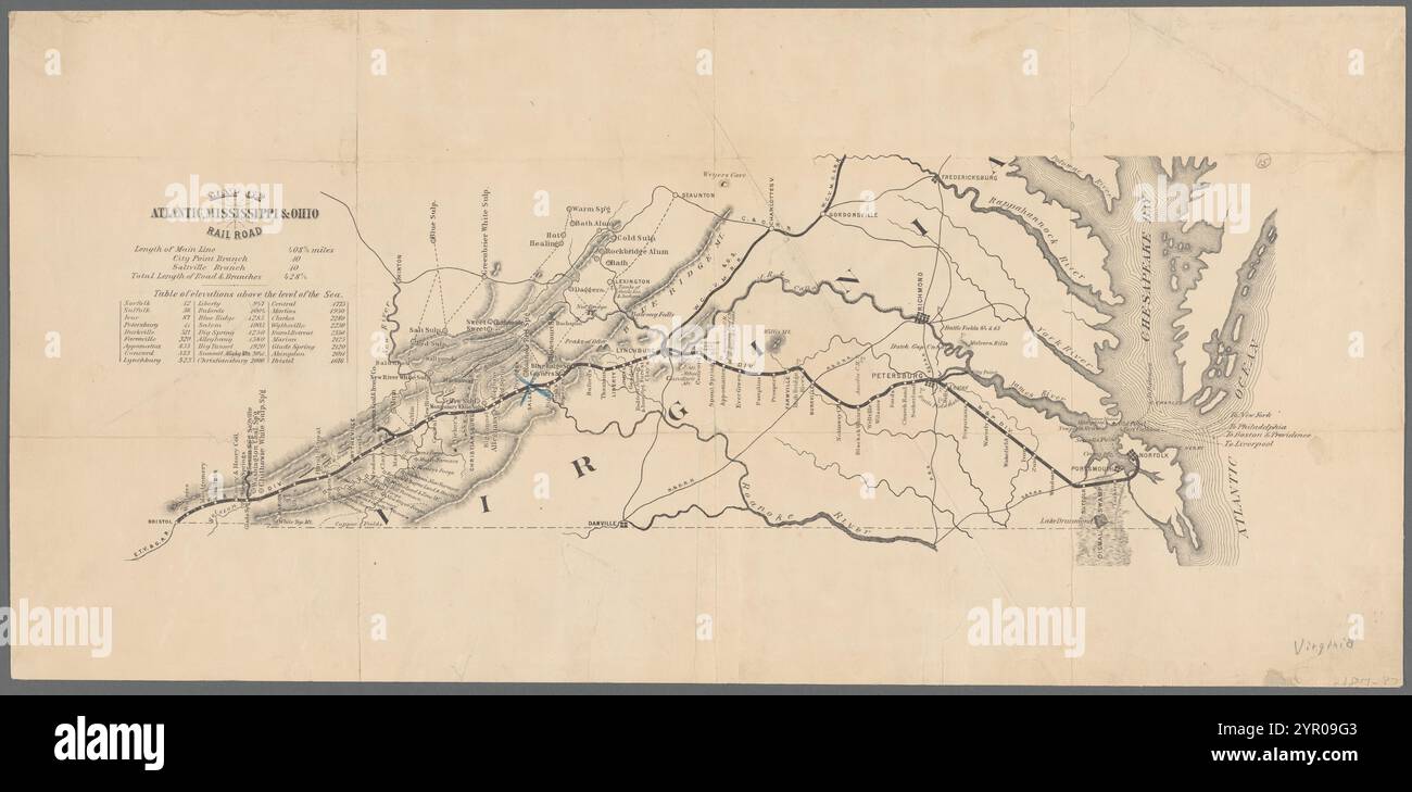 Map of Atlantic, Mississippi & Ohio railroad 1870 - 1879 Stock Photo ...