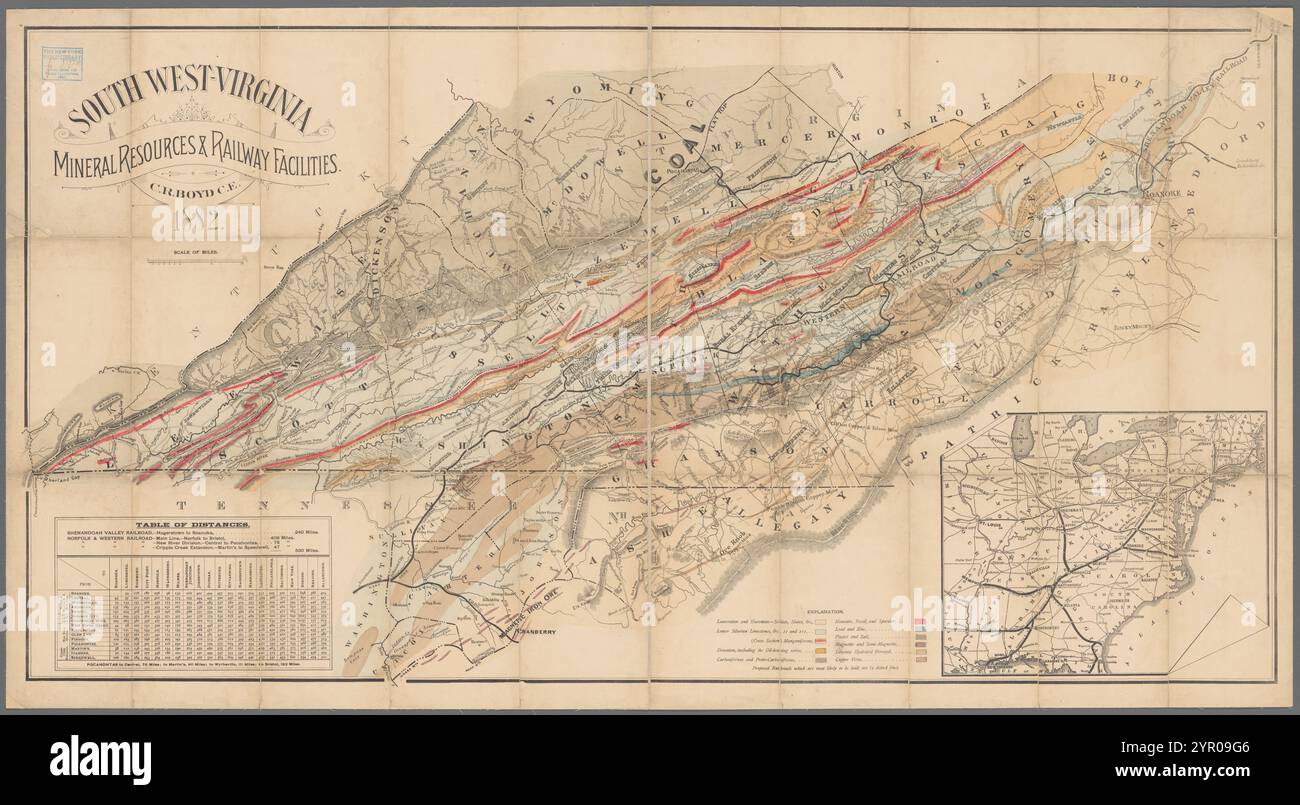 South West-Virginia mineral resources & railway facilities 1882 Stock ...