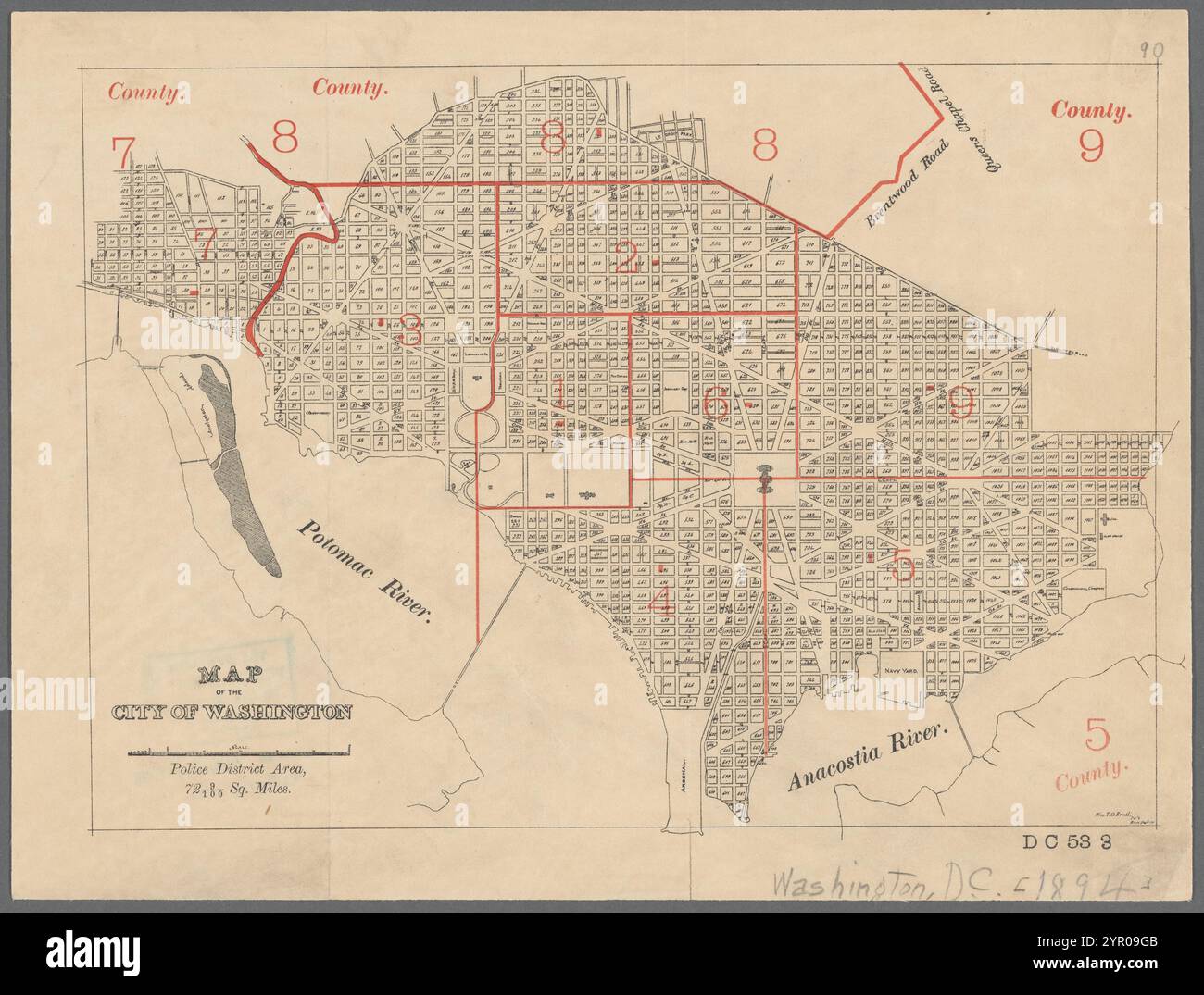 Map of the City of Washington : Police District Area, 72 9/100 Sq ...