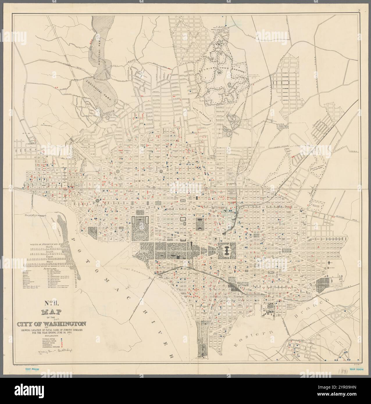 Map of the city of Washington showing location of fatal cases of ...