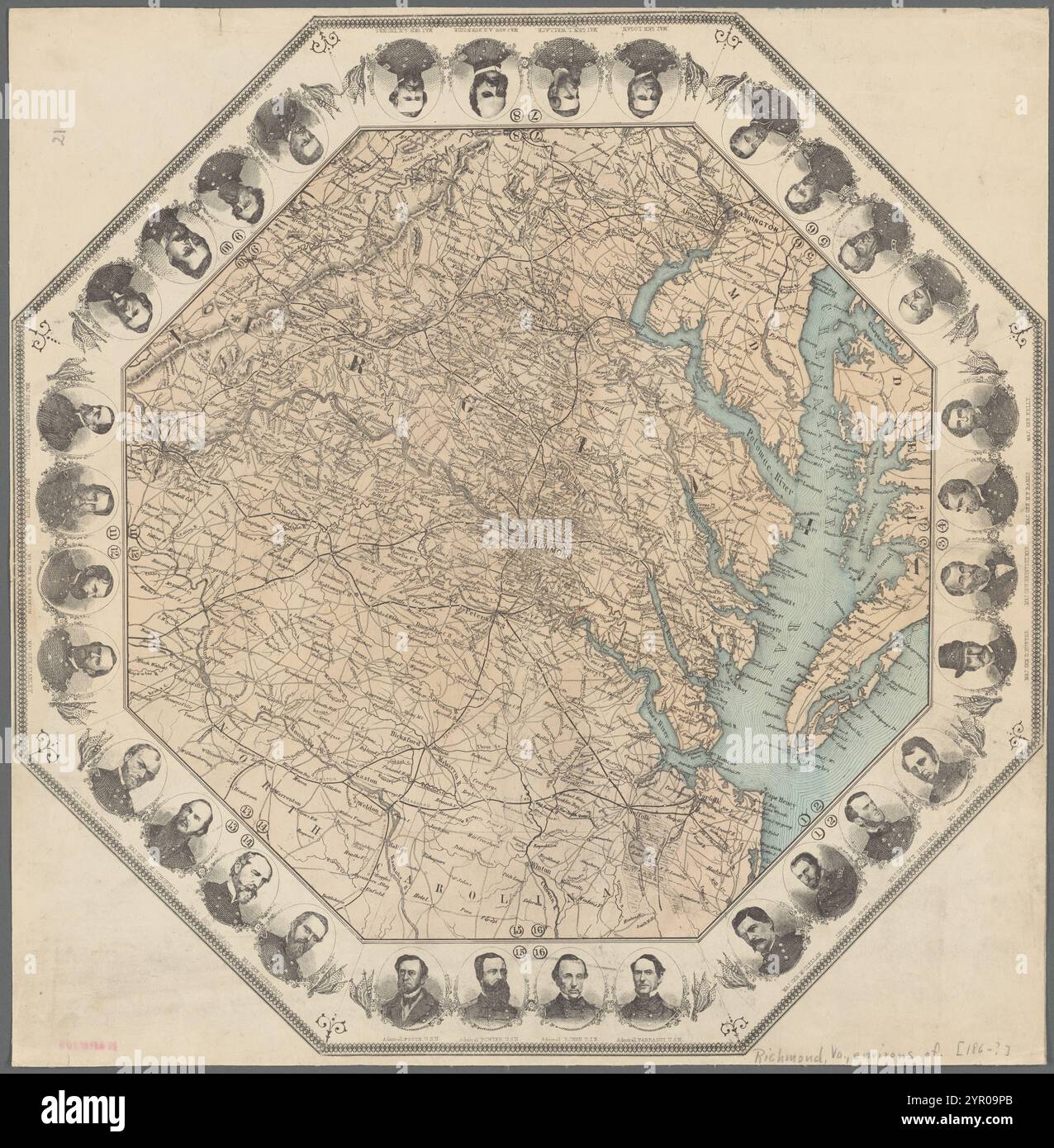 Octagonal map of the environs of Richmond, Virginia 1860 - 1869 Stock ...