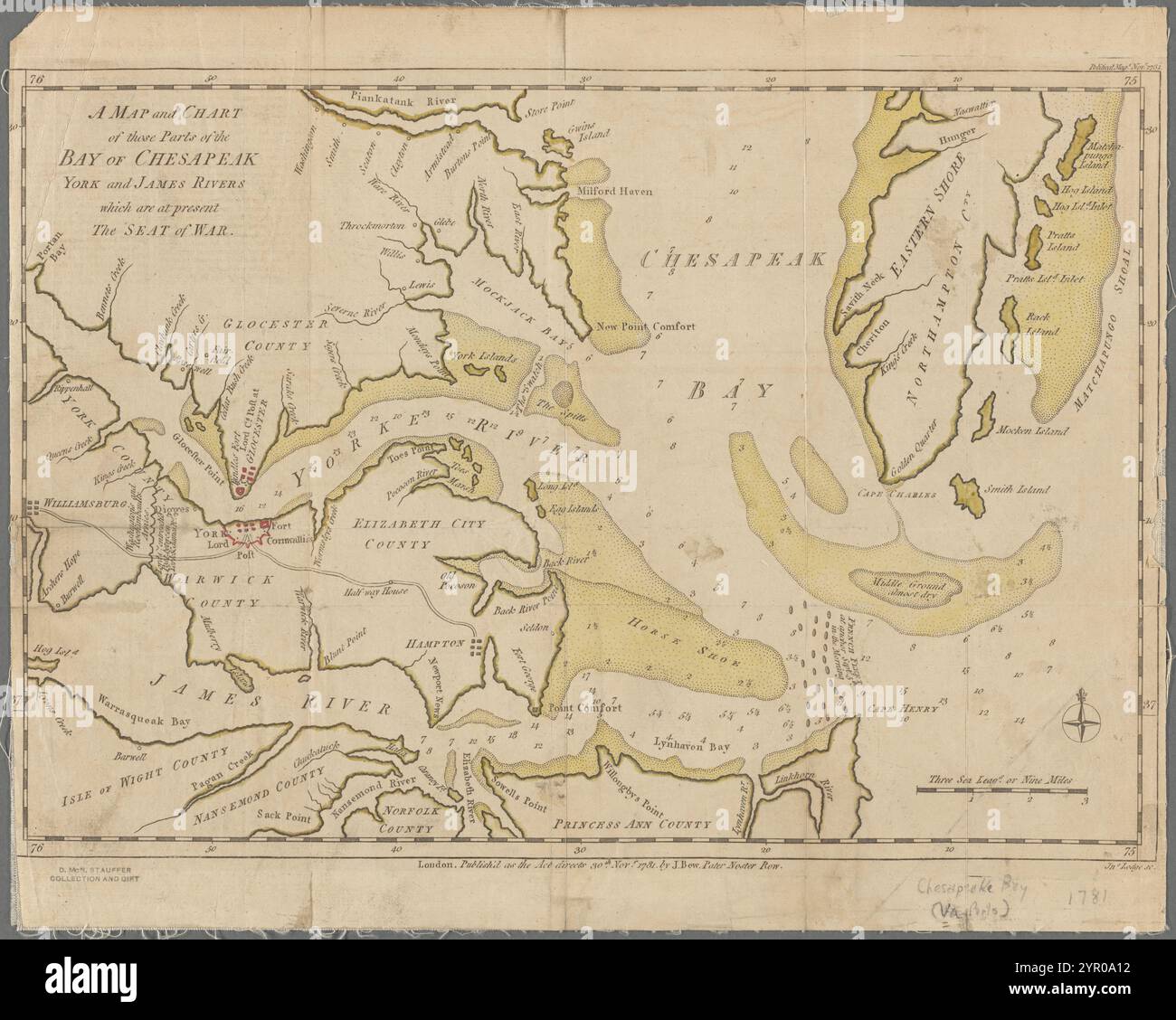 A map and chart of those parts of the Bay of Chesapeak, York and James ...