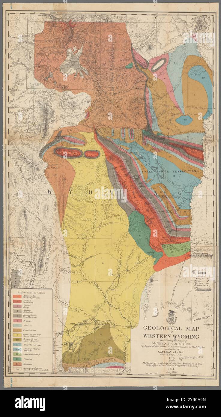 Geological map of western Wyoming 1874 by Comstock, Theo. B. (Theodore ...