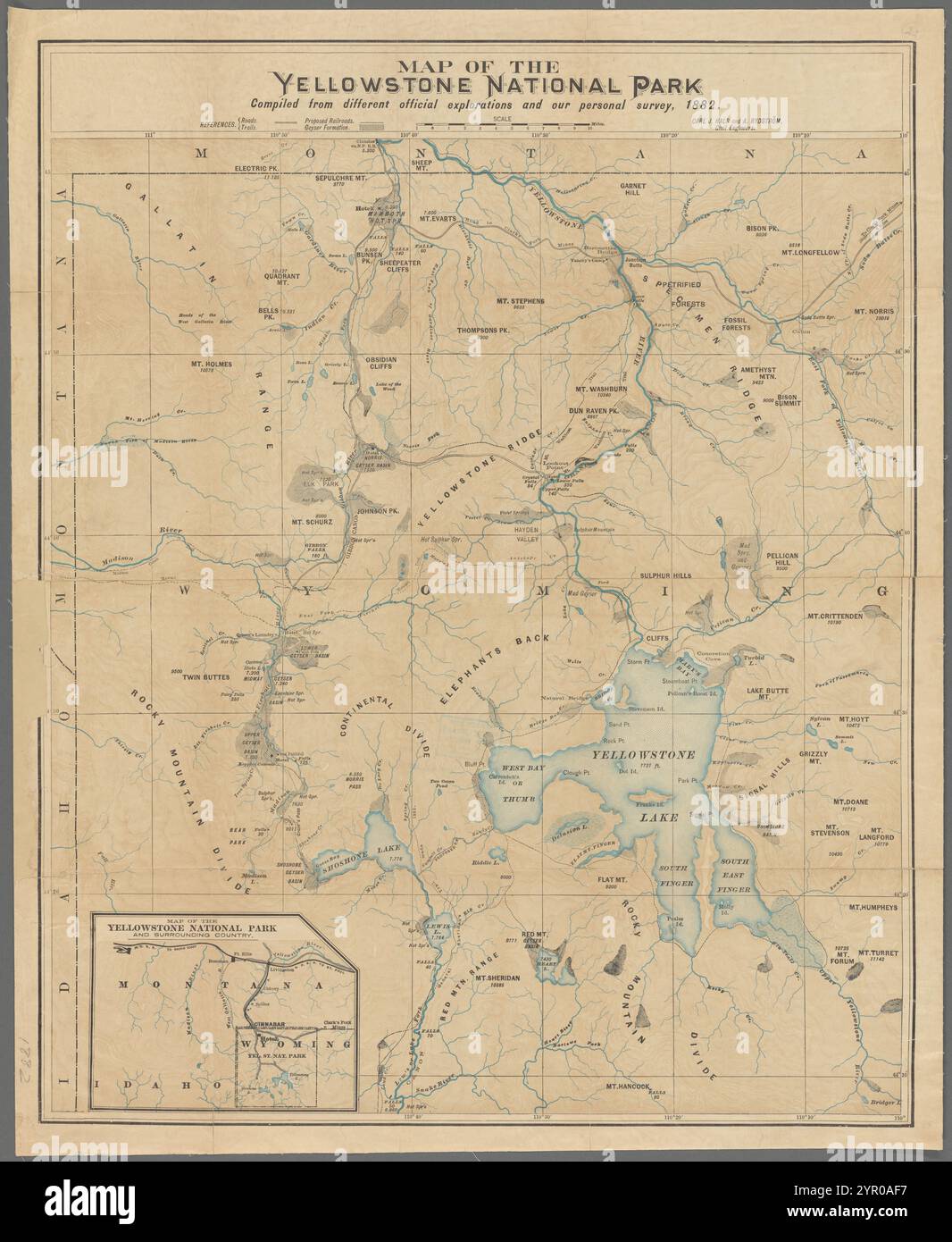 Map of the Yellowstone National Park 1882 Stock Photo - Alamy