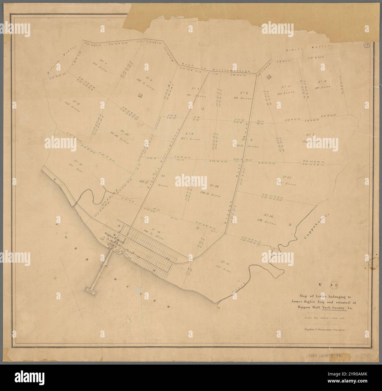 Map of lands belonging to James Bigler esq. and situated at Rippon Hall ...