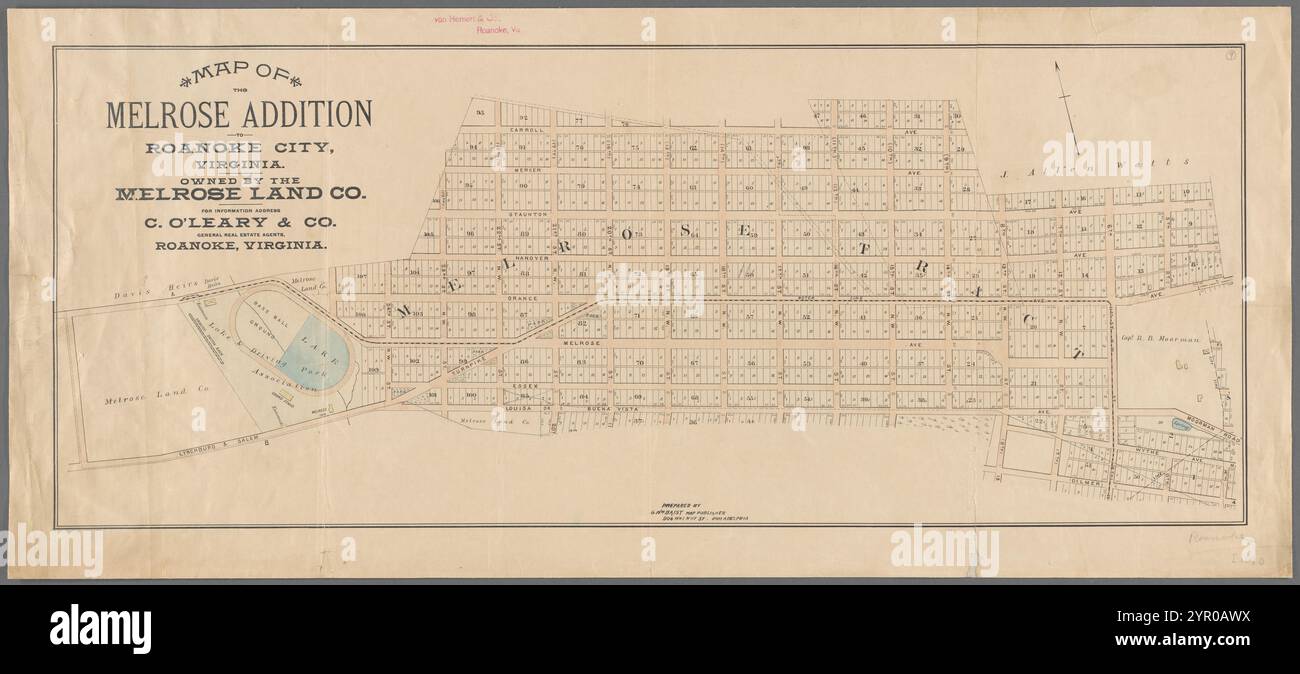 Map of the Melrose addition to Roanoke City, Virginia : owned by the Melrose Land Co. 1890 by ...