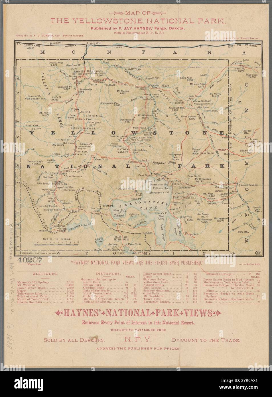 Map of the Yellowstone National Park 1888 by Poole Brothers Stock Photo ...