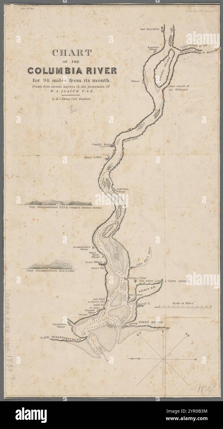 Chart of the Columbia River for 90 miles from its mouth 1838 by Ewing ...