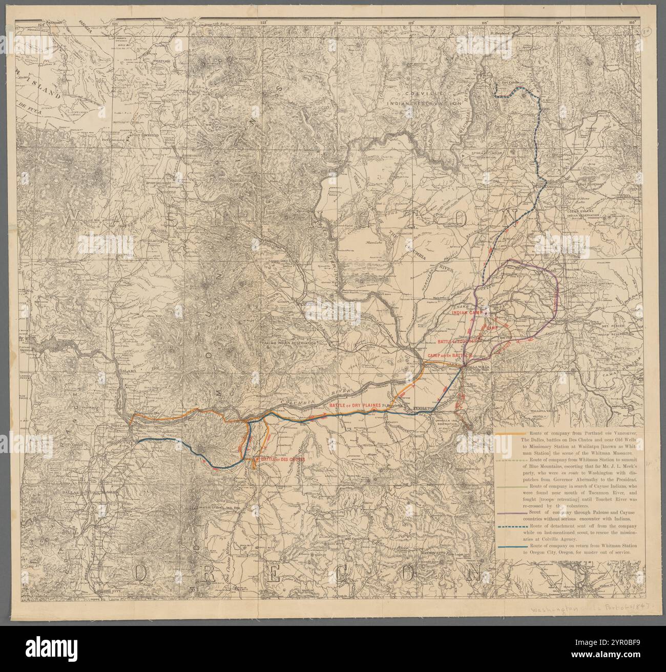 Map of part of Washington and Oregon, showing battles of Des Chutes ...