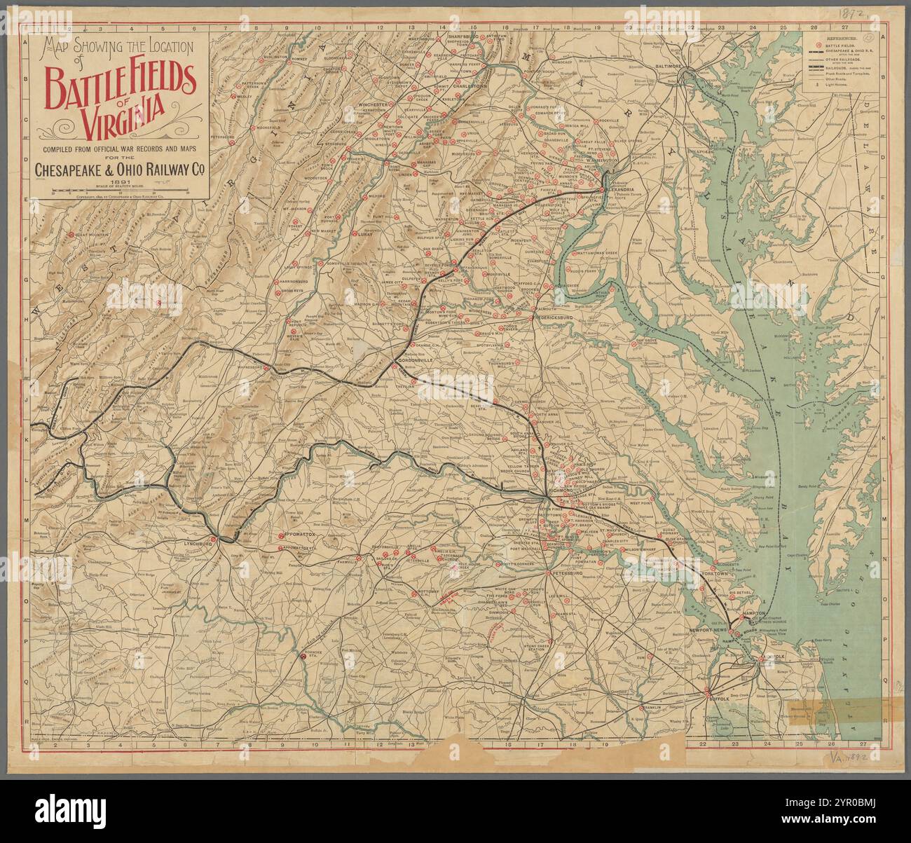 Map showing the location of battle fields of Virginia : compiled from ...