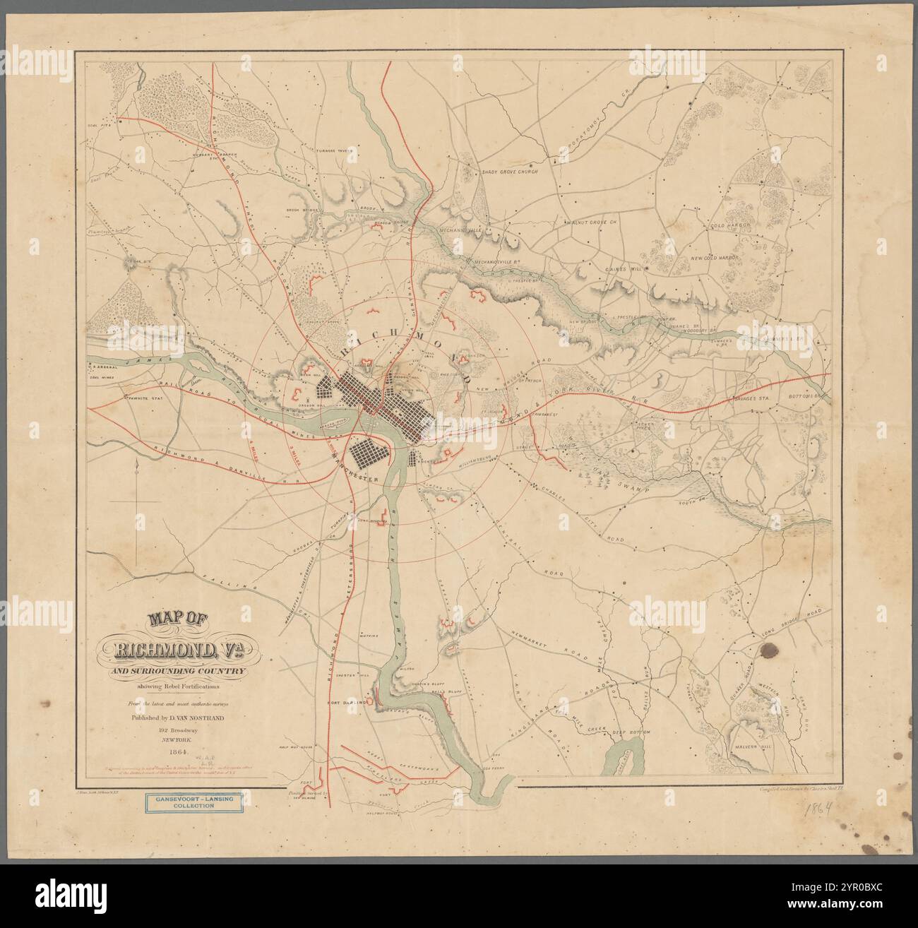 Map of Richmond, Va. : and surrounding country showing Rebel ...