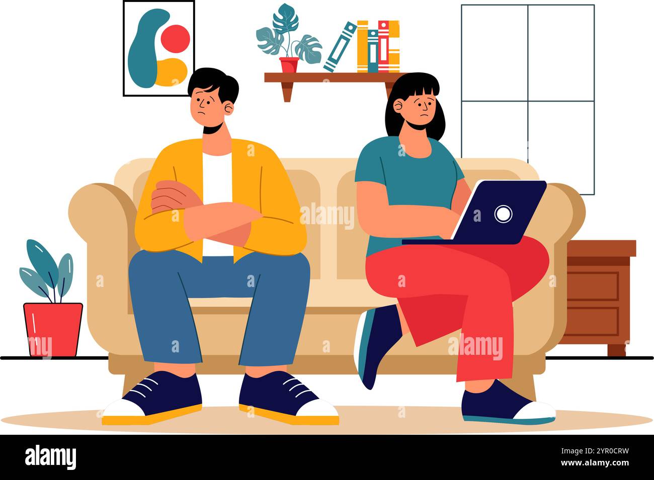 Relationship Tension Vector Illustration featuring a Young Couple ...