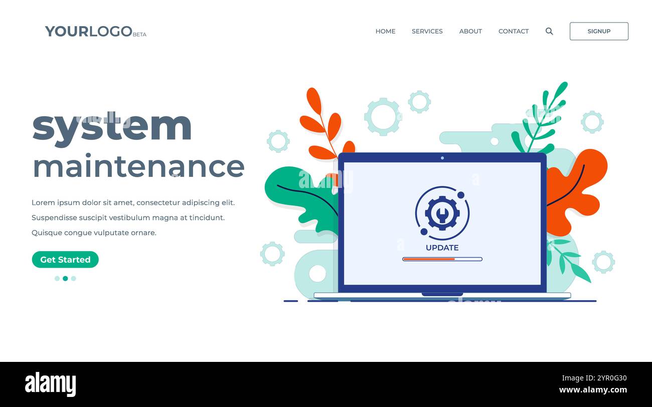 Laptop with update screen, System maintenance, update process, install ...