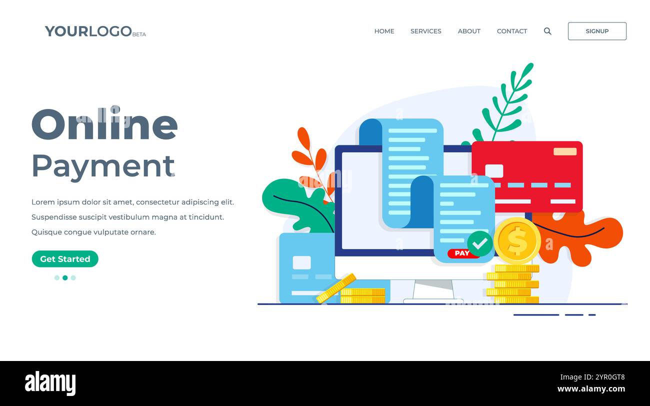 Flat illustration of electronic bill online payment concept with ...