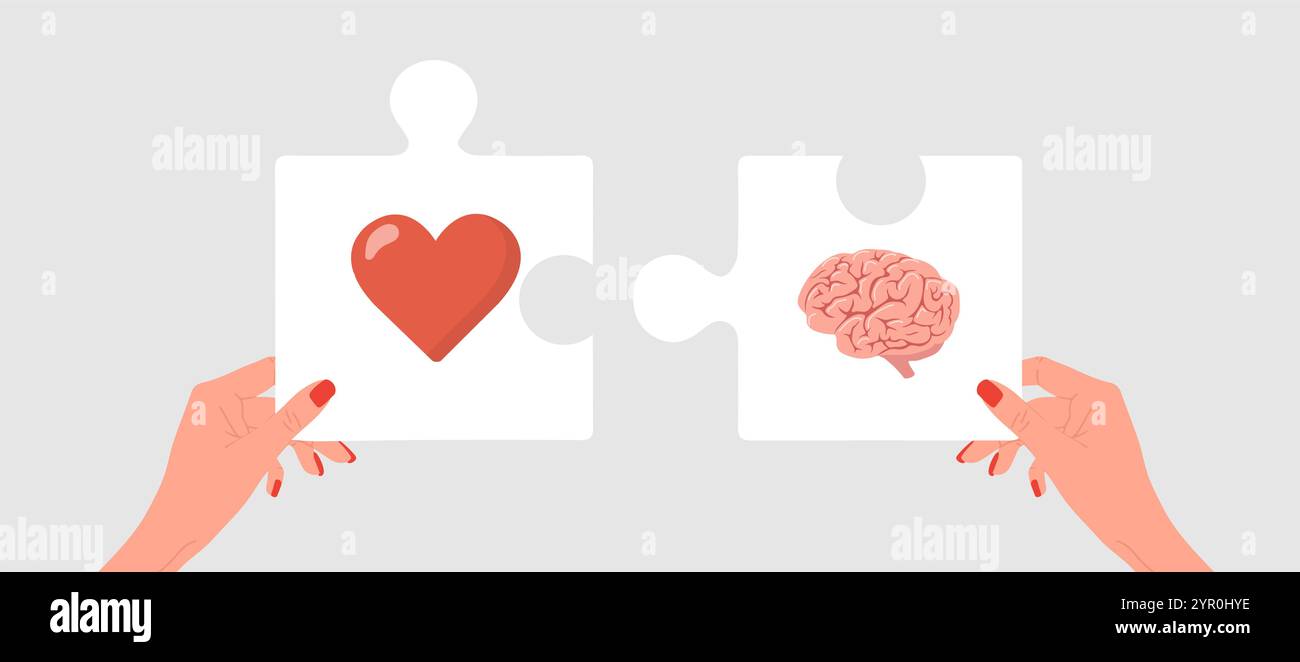 Brain and Heart Balance. Emotional Intelligence concept. Female hands ...