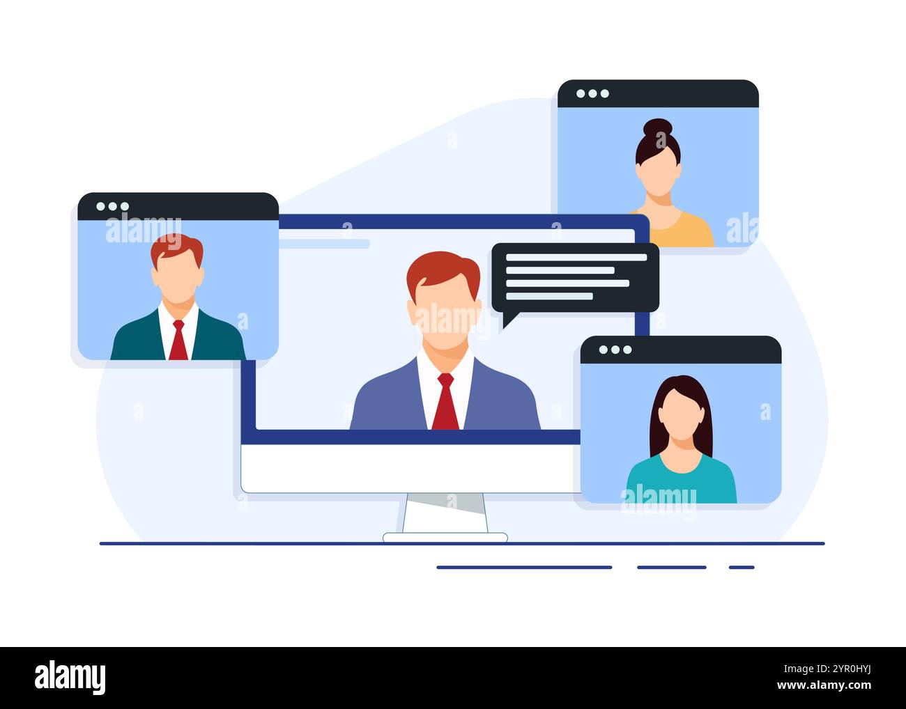 People connecting together, Online business meeting flat vector ...