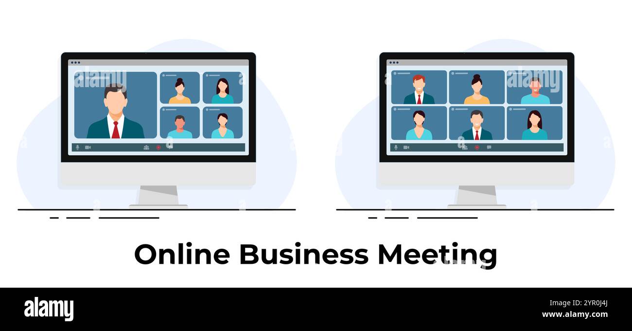 People connecting together, Online business meeting flat vector ...