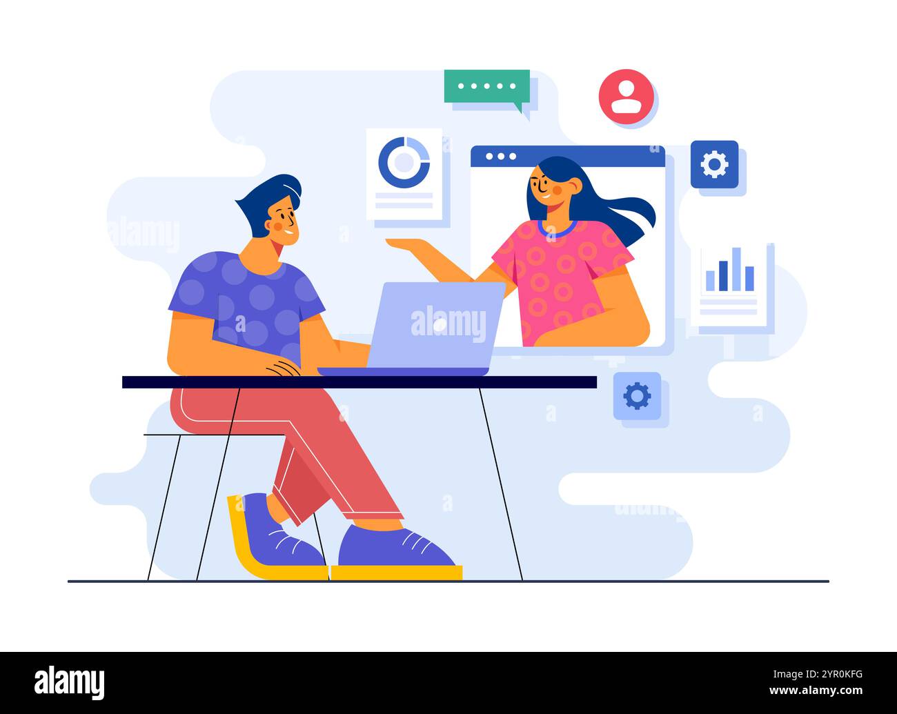 Casual cartoon business people having an online business meeting, Video conference, Work from ...