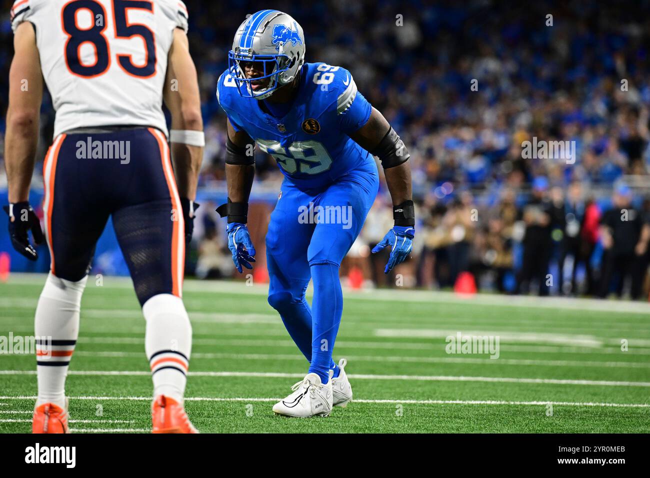 Detroit Lions linebacker Al-Quadin Muhammad lines up during the second ...