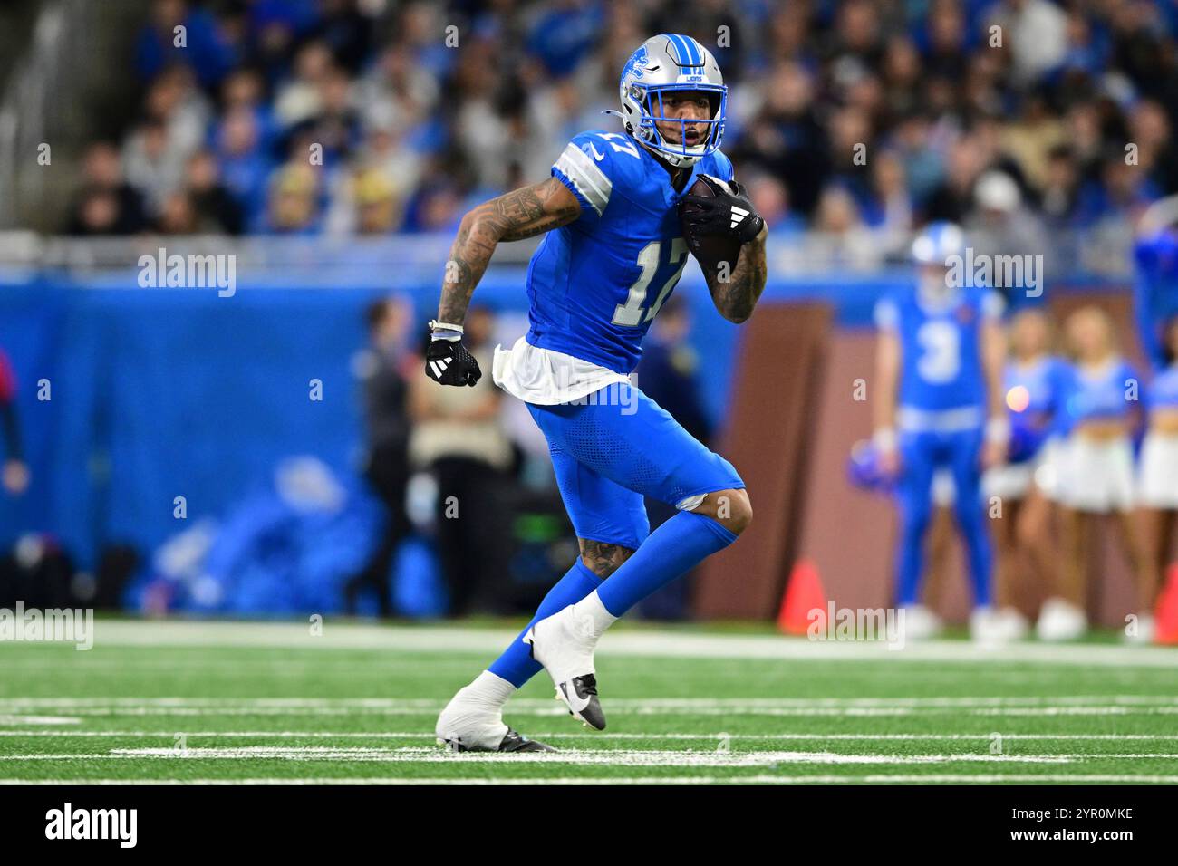 Detroit Lions wide receiver Tim Patrick runs after a reception during ...