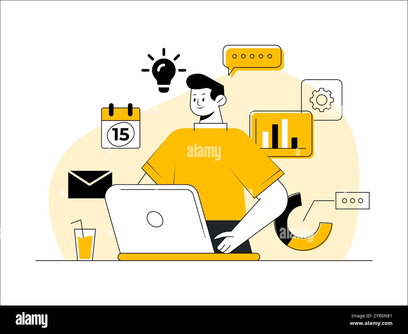 Multitasking businessman doing many tasks at the same time concept ...