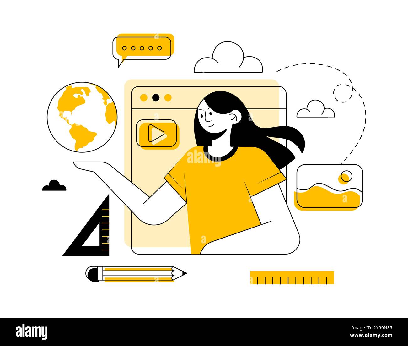 Girl studying online flat hi-res stock photography and images - Alamy