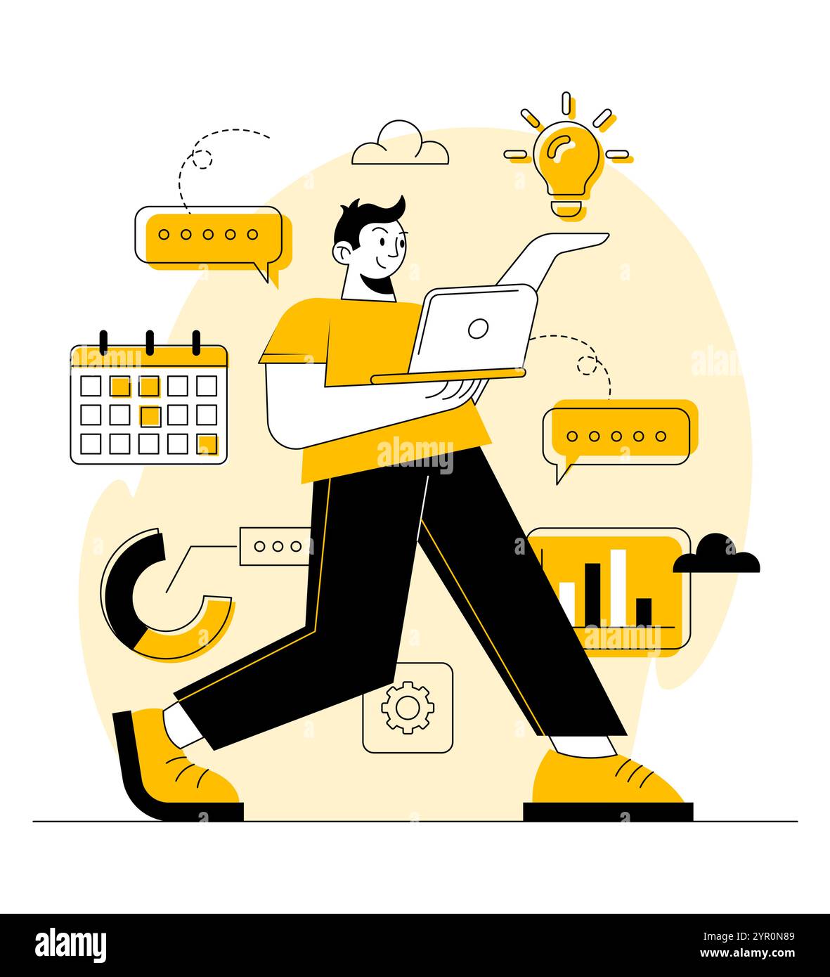 Multitasking businessman doing many tasks at the same time concept ...