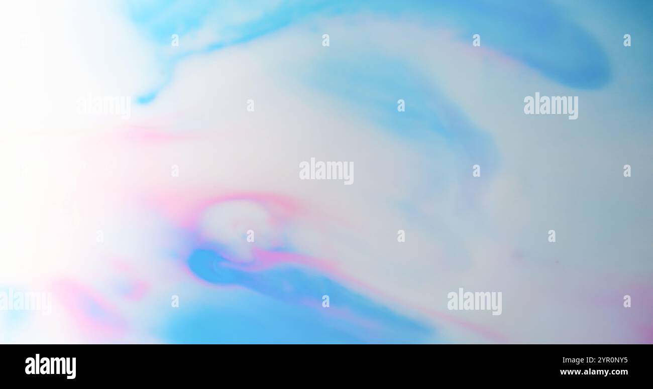 Light fluid. Enamel spill. Wavy pink blue watercolor paint stream with ...