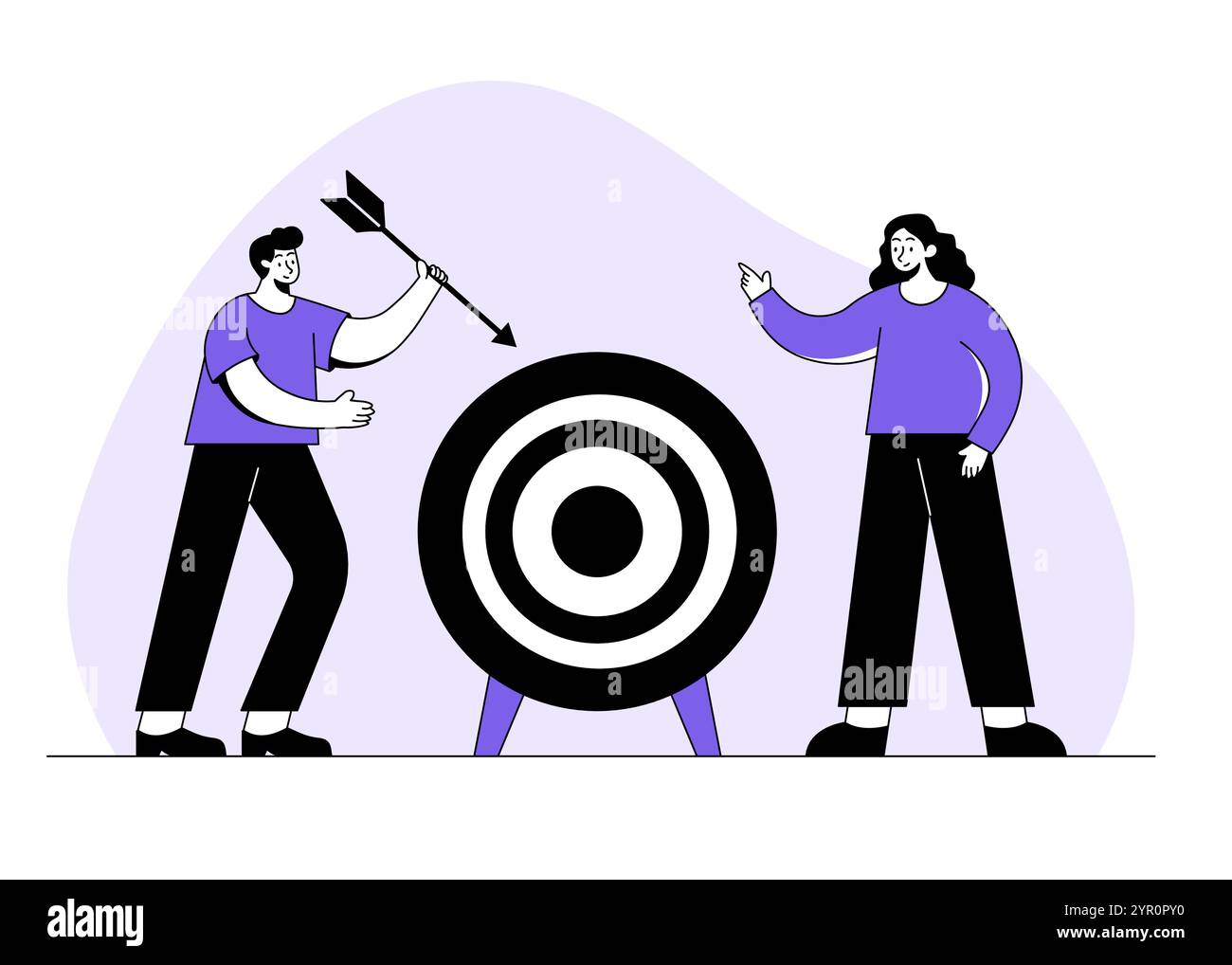 Target achieving concept flat vector illustration, Goal achievement, Hit the target, Employees ...