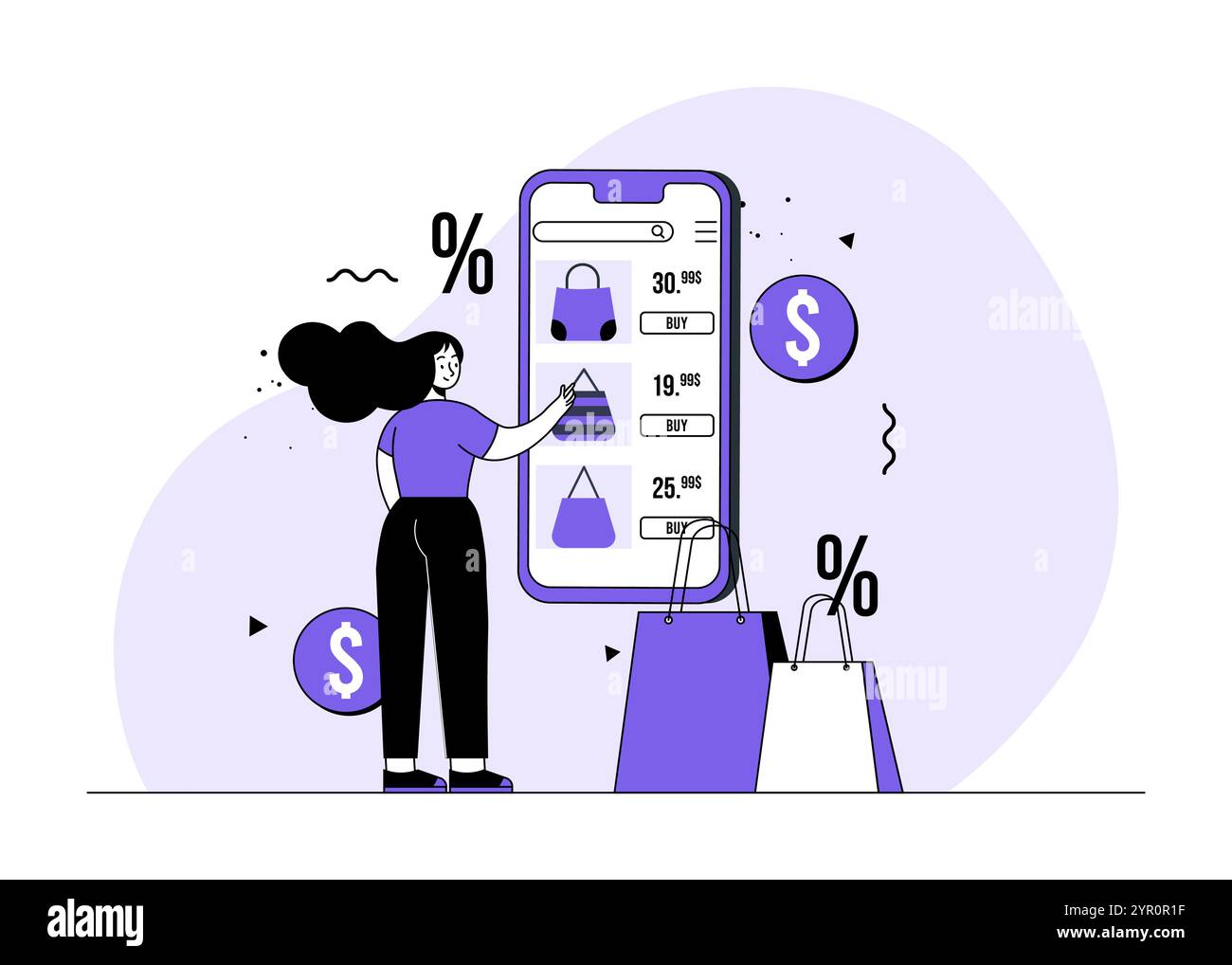 Woman ordering clothes from online clothing store, Online shopping flat ...