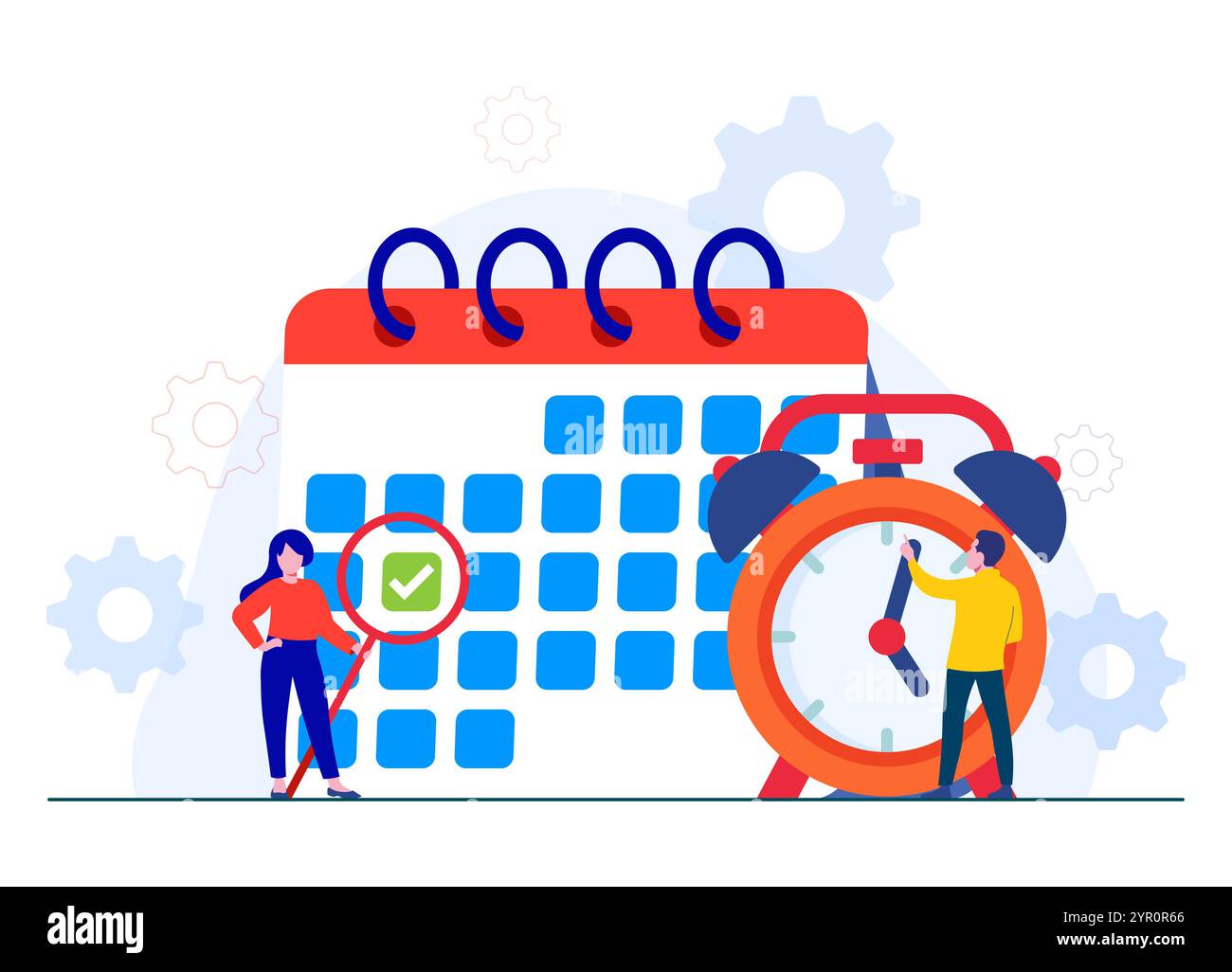 Business time management, Deadline concept, Woman with magnifying glass plan and organize ...