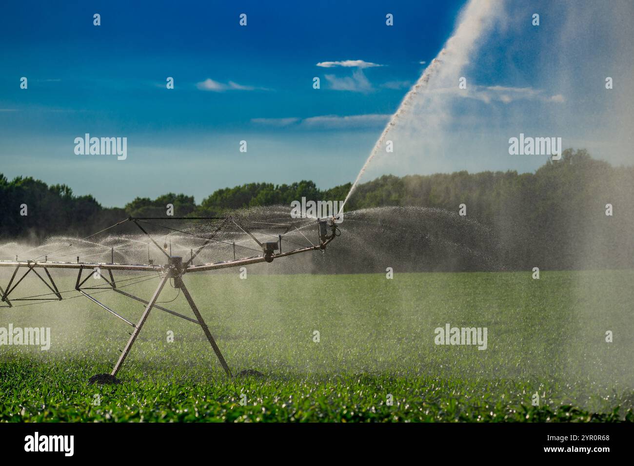 Irrigation equipment. Irrigation system for American farm. Sprinklers ...