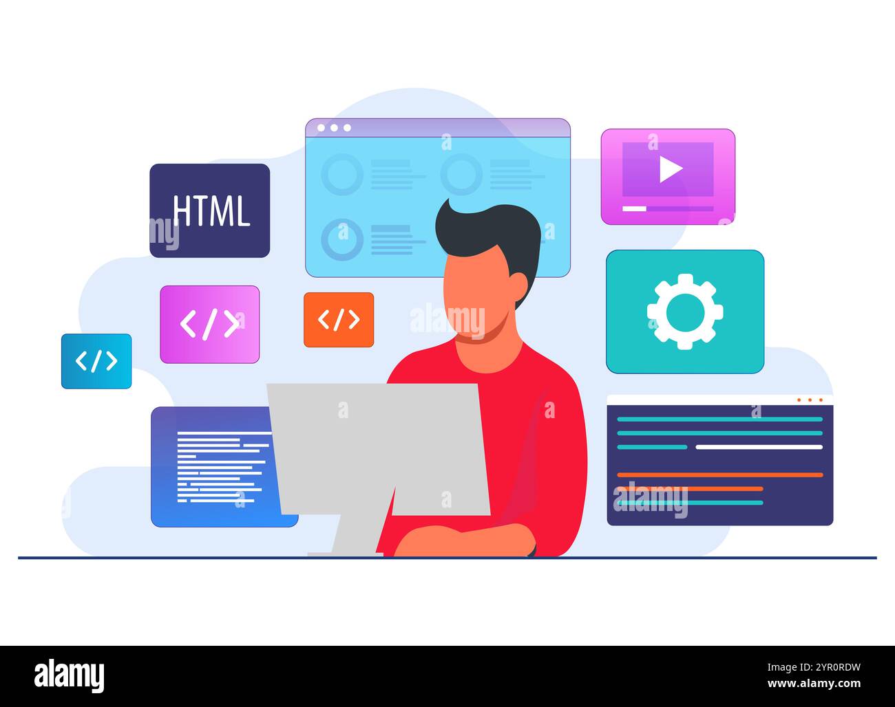 Man Working As Programmer Writing Code Using Laptop Website Developer Coding Software On