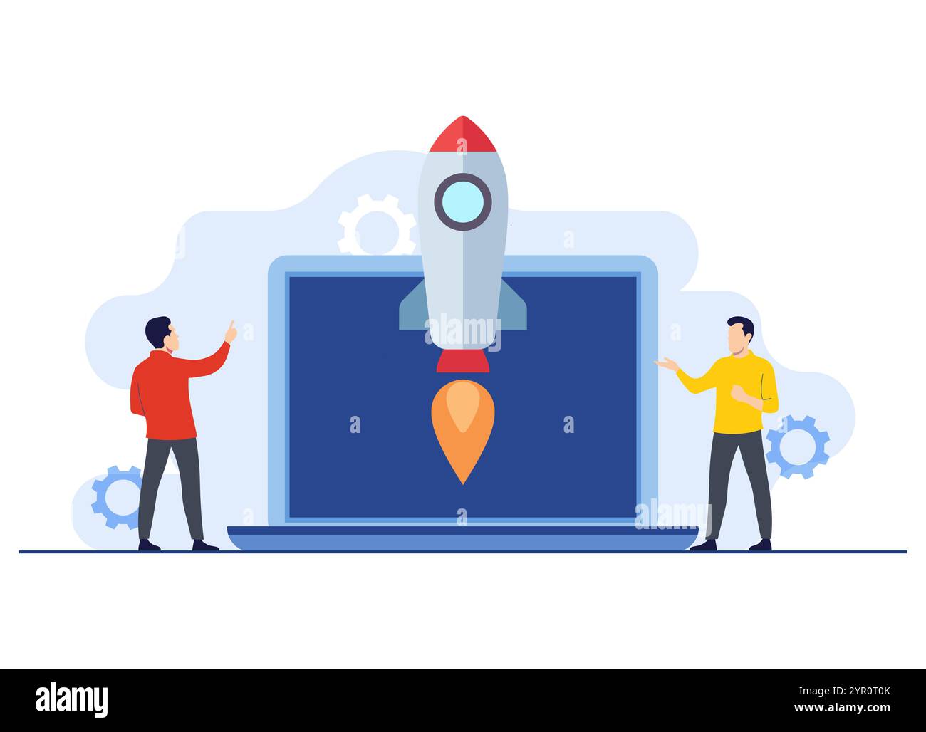 Startup rocket launch by business people or employees, Success of new ...