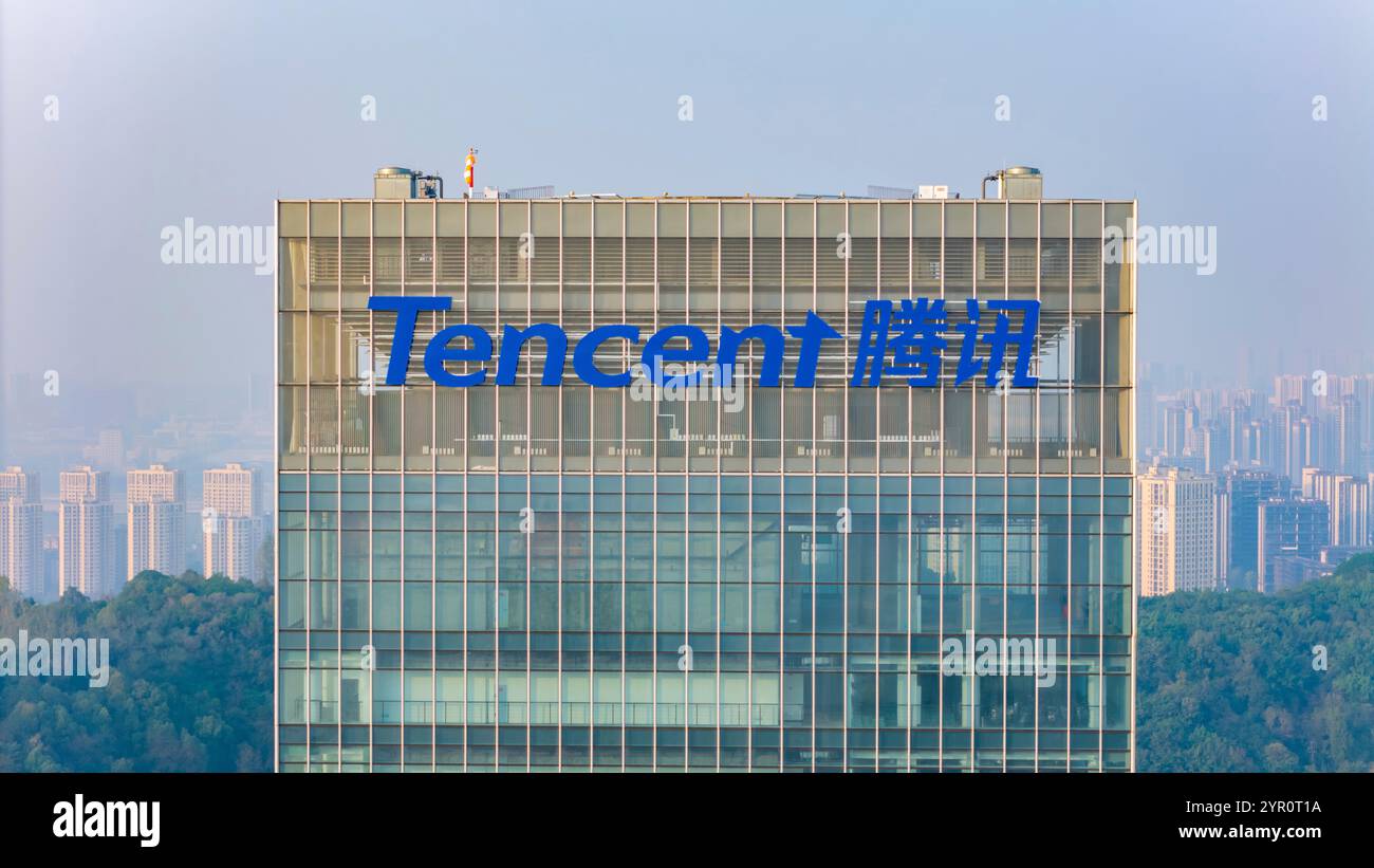A view of the office building of the regional headquarters of Tencent ...