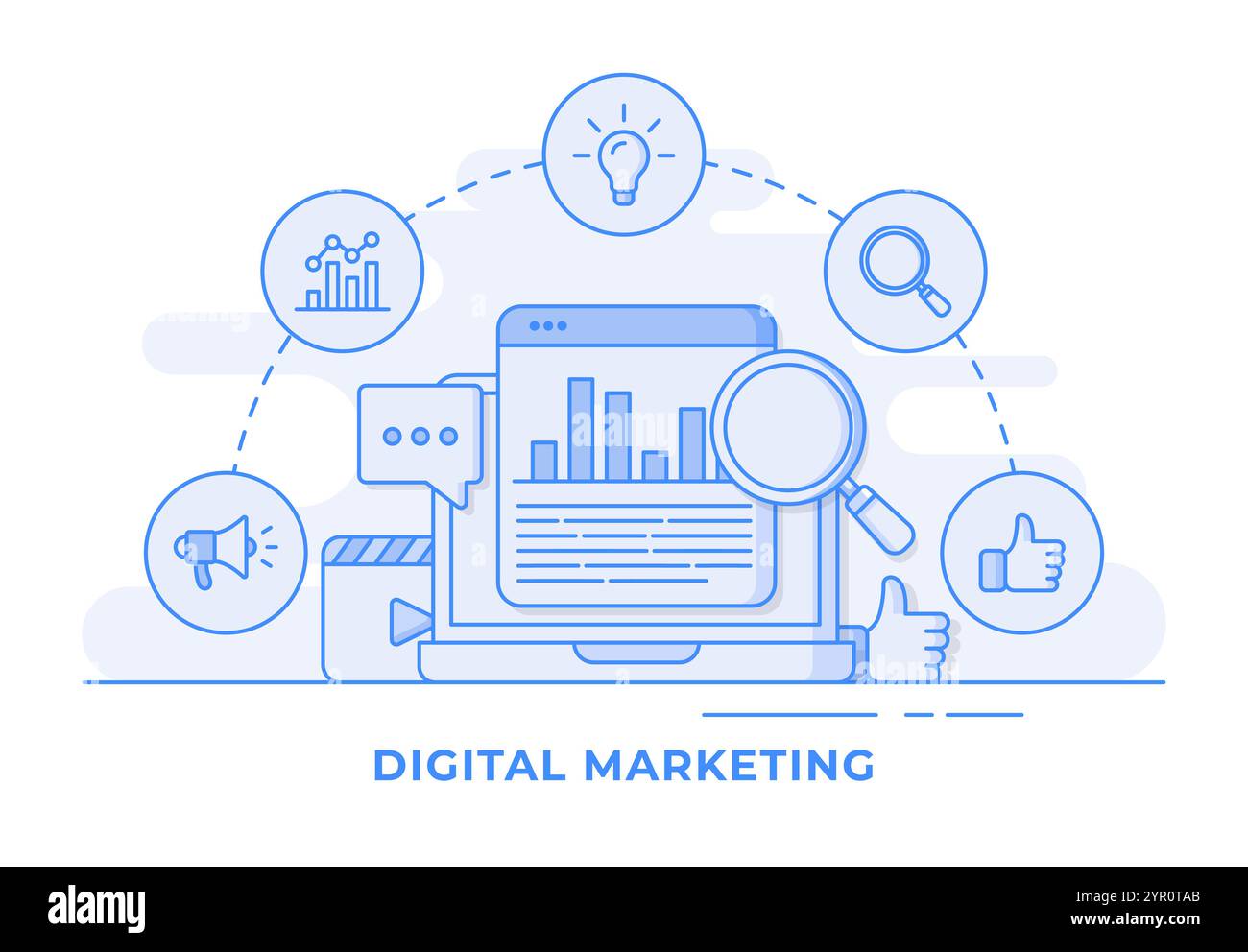 Digital marketing infographic concept line illustration for landing ...