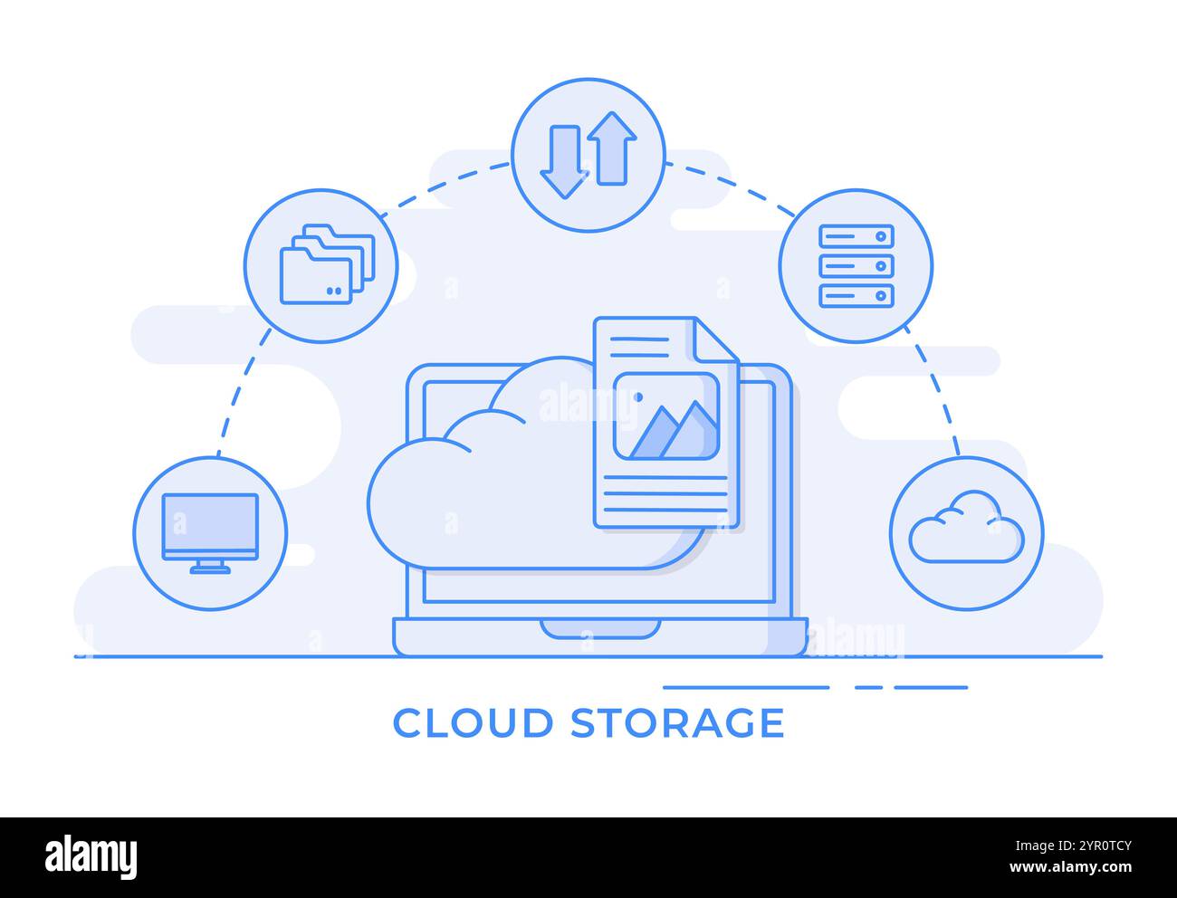 Cloud Computing Thin Line Flat Vector Illustration Infographic Data