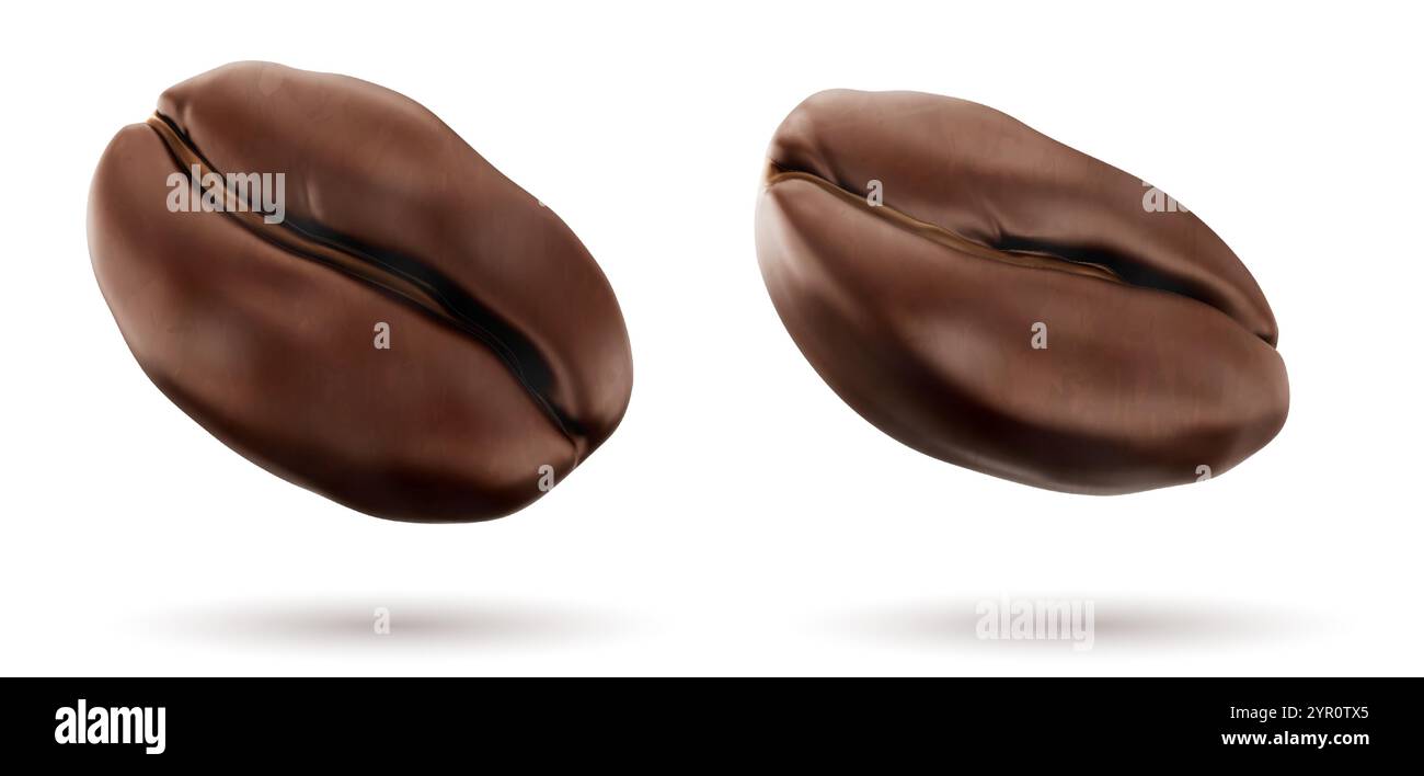 3D coffee beans set isolated on white background. Vector realistic ...