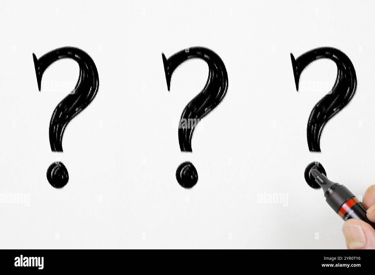 Question marks written on White Background Stock Photo - Alamy