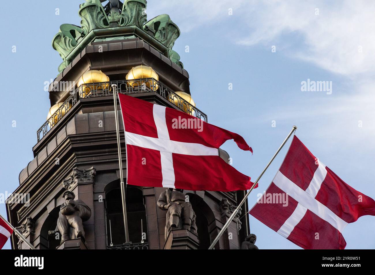 Danish flags flutter at Christiansborg Castle Square in connection with ...