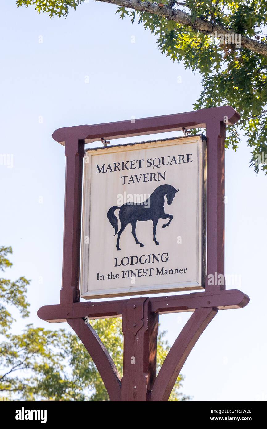 WILLIAMSBURG, VIRGINIA - AUGUST 25, 2024: Display sign for the Market ...