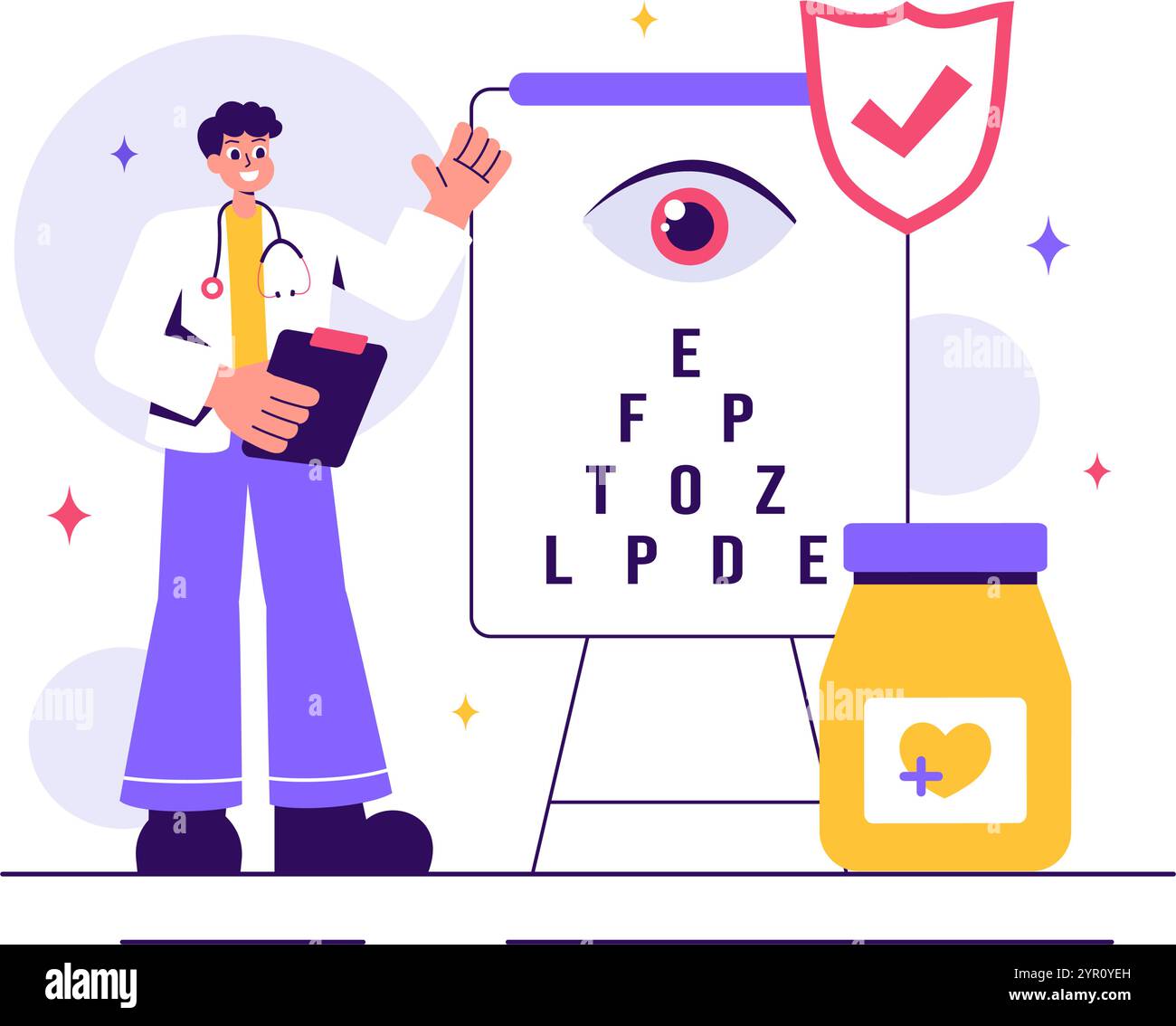 Optometrist Vector Illustration featuring an Ophthalmologist Examining ...