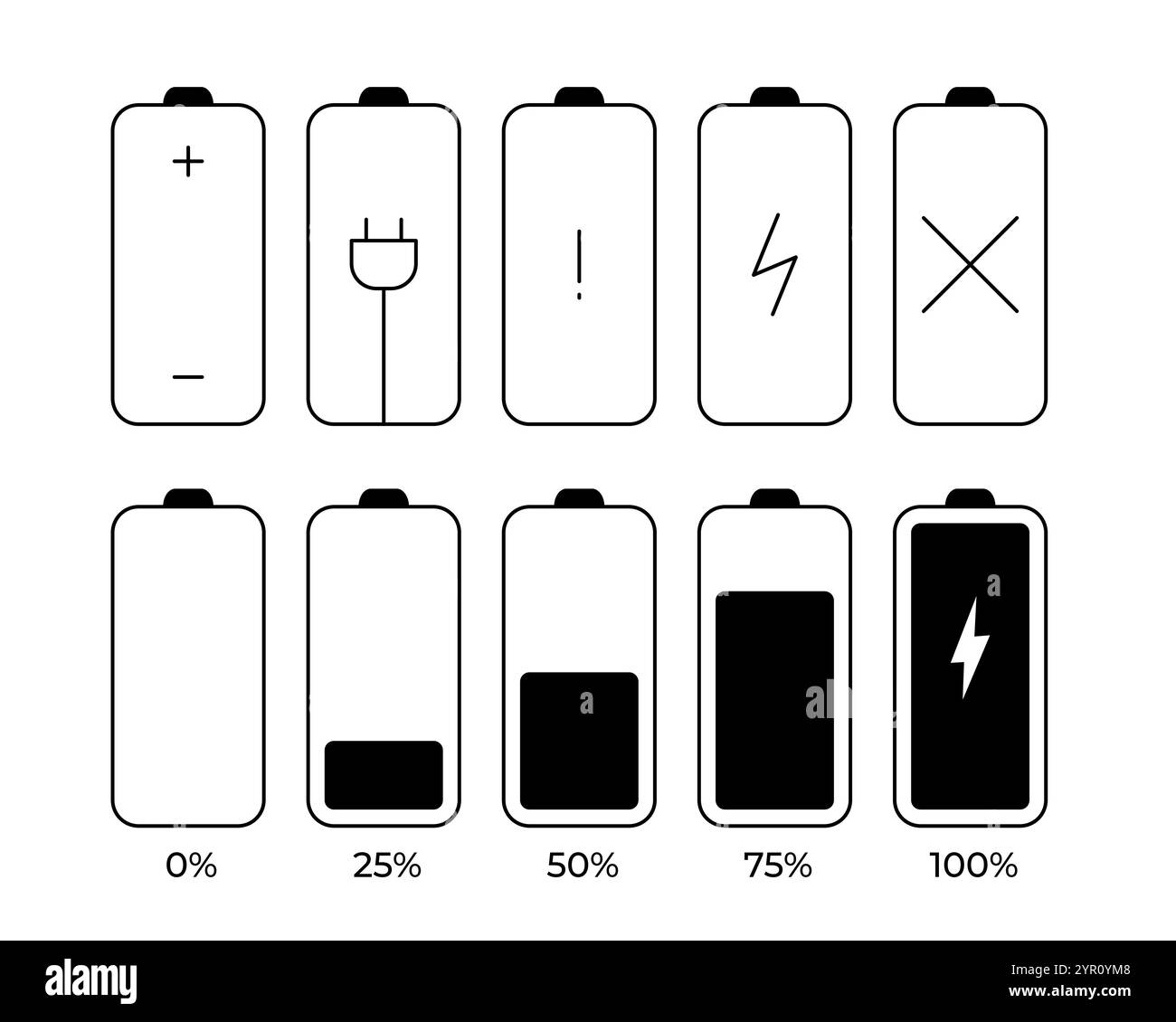 Battery set. Different charger sign collection Stock Vector Image & Art ...