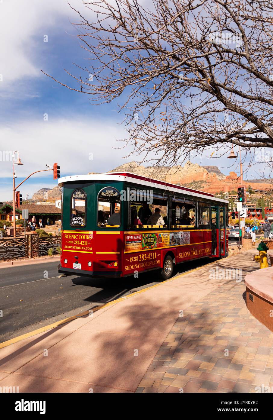 Red Sedona Trolley Tour Bus, Tram. North State Route 89A. Sightseeing ...