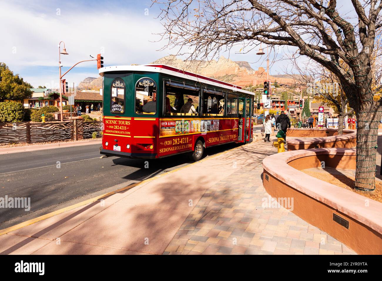 Red Sedona Trolley Tour Bus, Tram. North State Route 89A. Sightseeing ...