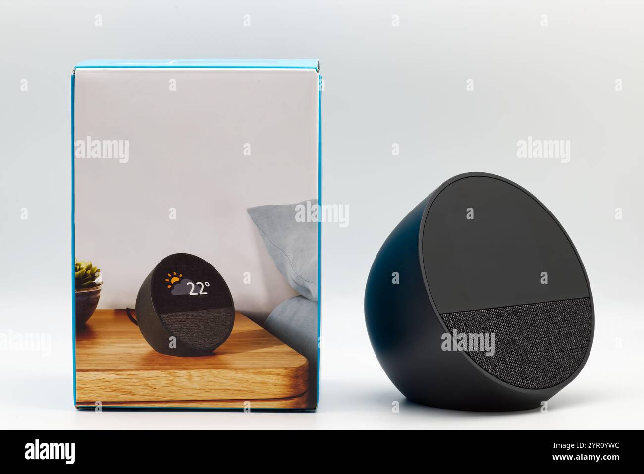 Amazon Echo Spot. Alexa, virtual assistant AI isolated on white ...