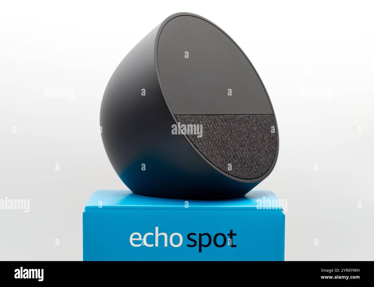 Amazon Echo Spot. Alexa, virtual assistant AI isolated on white ...