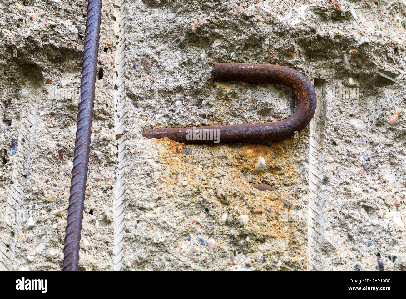 Europe, Germany, Berlin. Rusted rebar and concrete, remaining segment ...