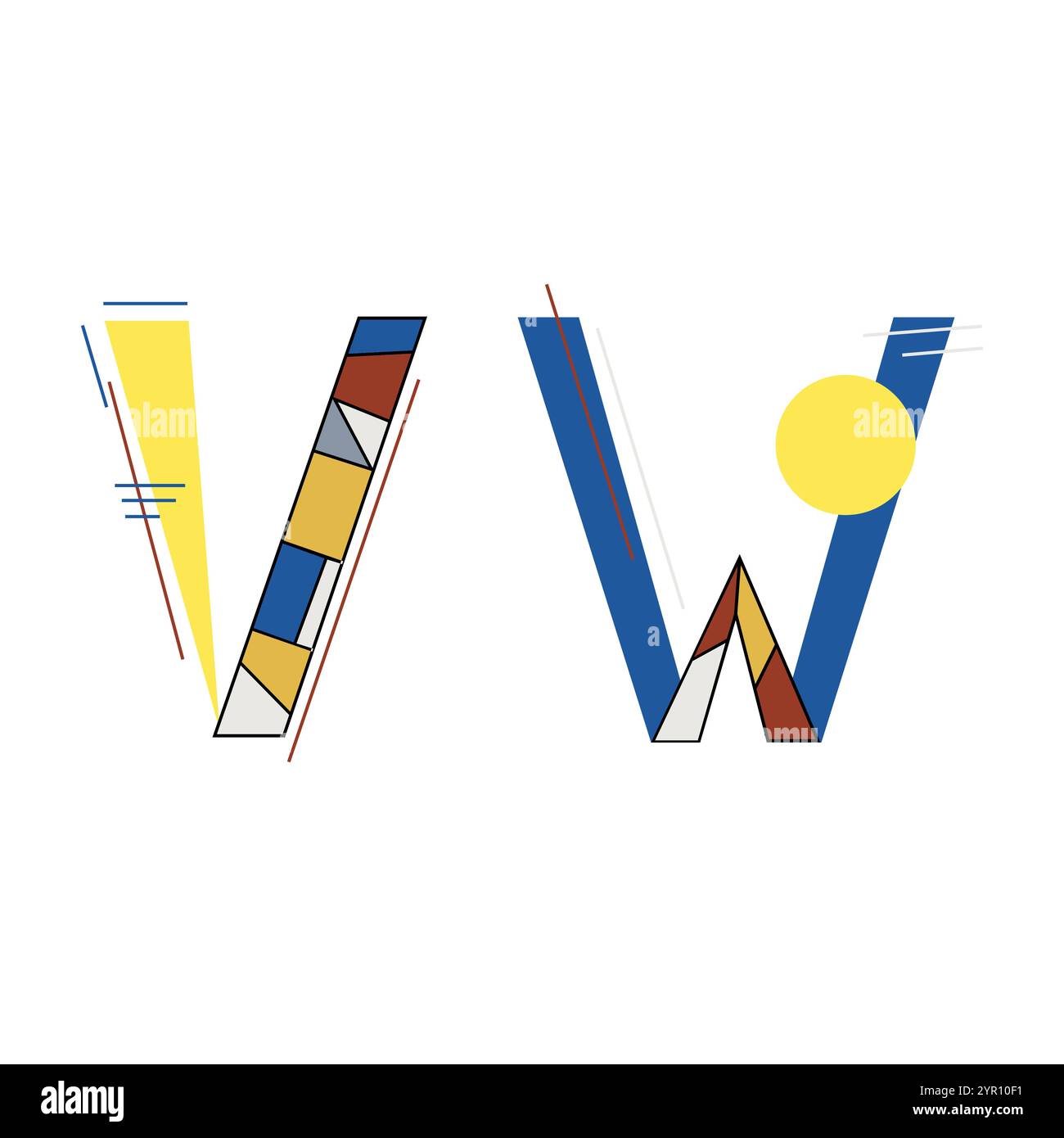 Alphabet letters VW in Kandinsky style for your design, vector image ...