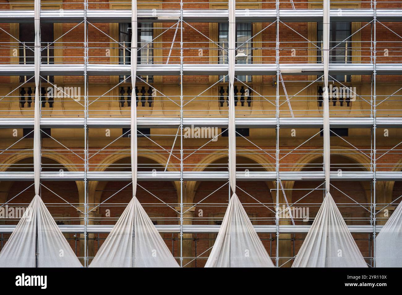 Scaffolding surrounding historic building during restoration process ... Scaffolding surrounding historic building during restoration process ...
